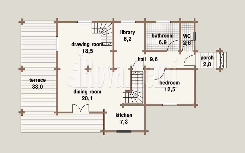 Greek house, floor plan, 1st floor – Rovaniemi Log House. – Aito Log Houses
