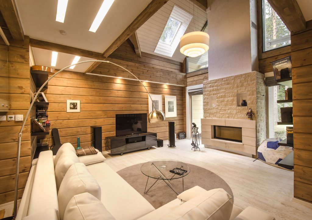 Design d'intérieur d'une maison bois moderne finlandaise en madriers ...